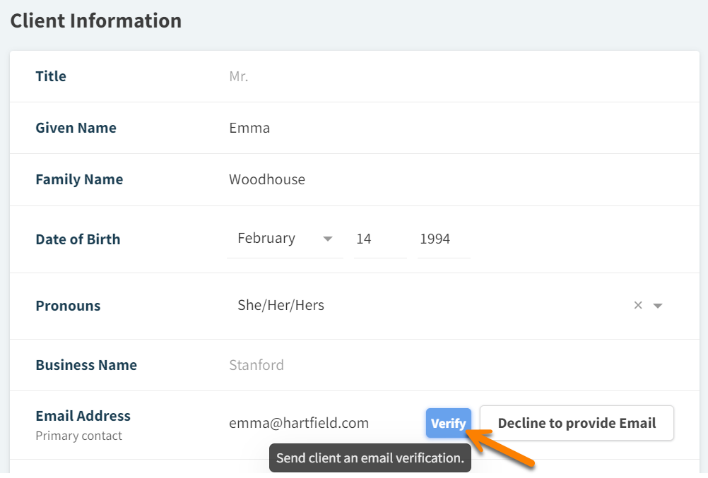 Verify Client Email Address